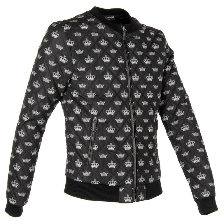 D&G Quilted Crowns Printed Bomber Jacket with Leather Details Black 46 ...
