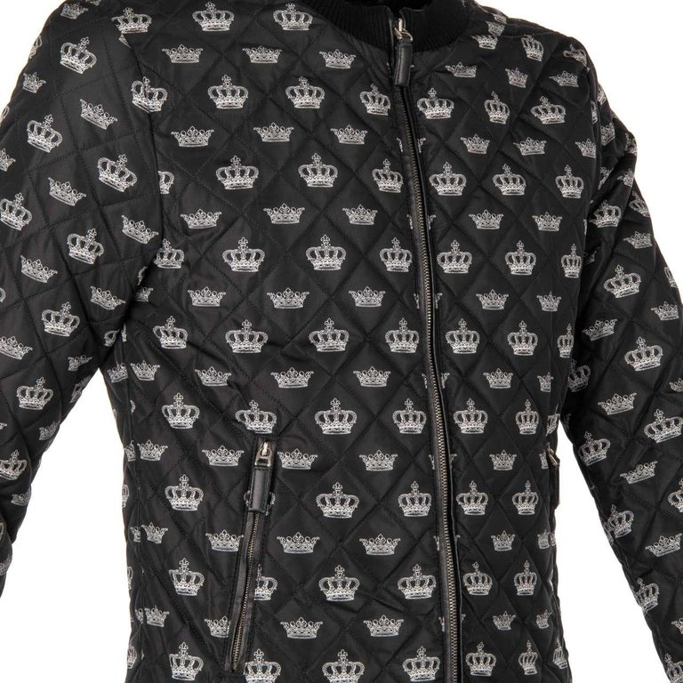 D&G Quilted Crowns Printed Bomber Jacket with Leather Details Black 46 ...