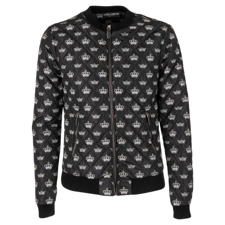 D&G Quilted Crowns Printed Bomber Jacket with Leather Details Black 46 ...