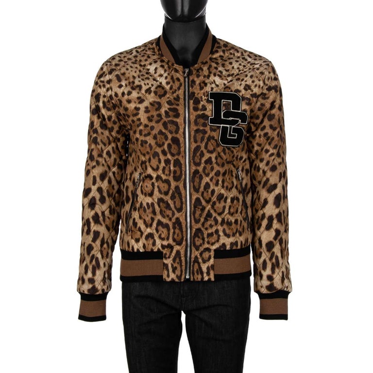 D&G Quilted Leopard Printed Nylon Bomber Jacket with DG Logo Brown ...