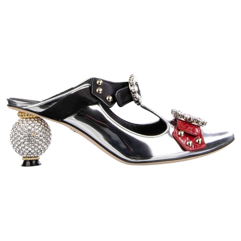 D&G Silver Metallic Leather Pumps ALADINO with Crystals Ball Heel EUR ...