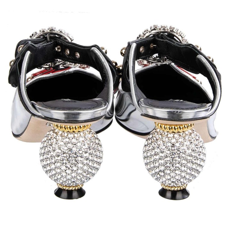 D&G Silver Metallic Leather Pumps ALADINO with Crystals Ball Heel EUR ...