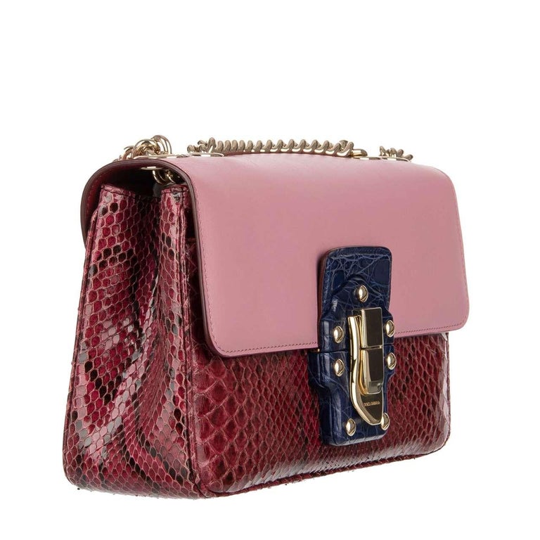 D&G Snake Caiman Leather Shoulder Bag LUCIA with Chain Strap Red Pink ...
