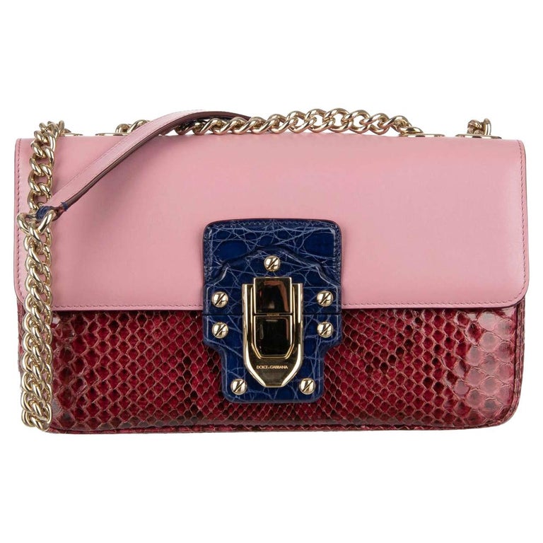 D&G Snake Caiman Leather Shoulder Bag LUCIA with Chain Strap Red Pink ...