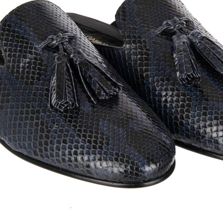 D&G Snake Leather Tassels Shoes Slipper YOUNG POPE Blue 44 UK 10 US 11 ...