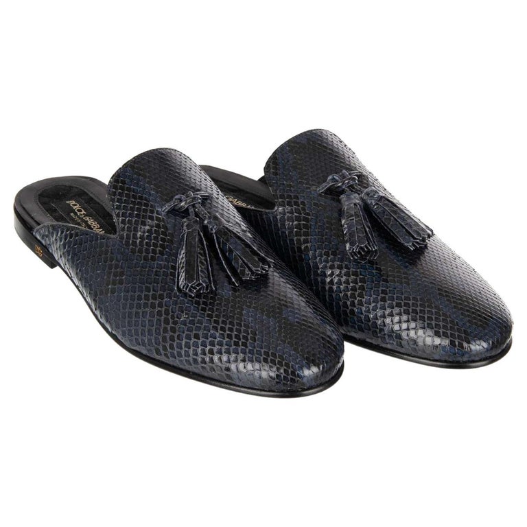 D&G Snake Leather Tassels Shoes Slipper YOUNG POPE Blue 44 UK 10 US 11 ...