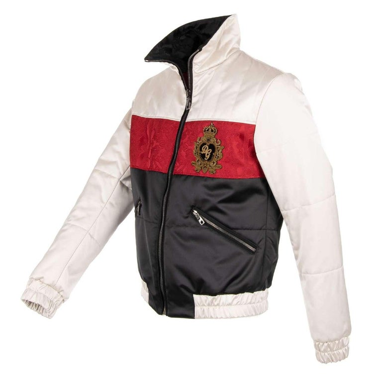 D&G Stuffed Bomber Jacket with Logo Crown Embroidery White Black Red 54 ...