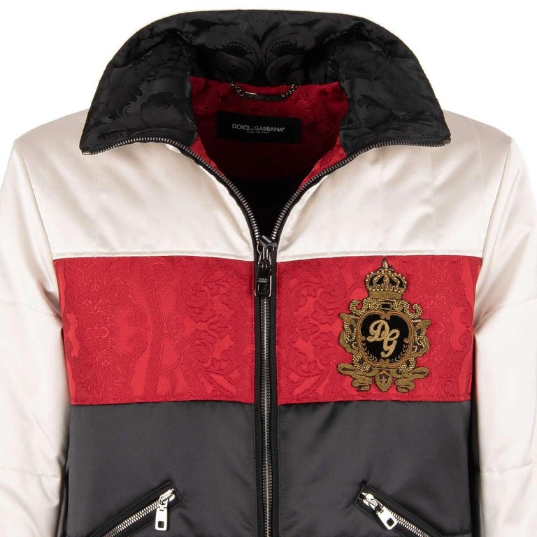 D&G Stuffed Bomber Jacket with Logo Crown Embroidery White Black Red 54 ...