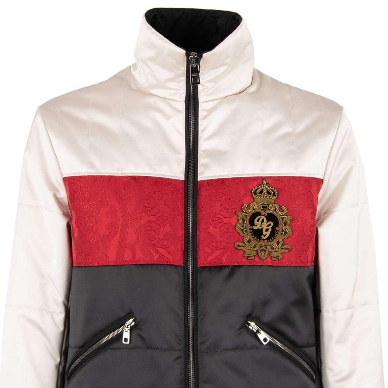 D&G Stuffed Bomber Jacket with Logo Crown Embroidery White Black Red 54 ...