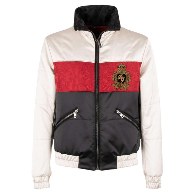 D&G Stuffed Bomber Jacket with Logo Crown Embroidery White Black Red 54 ...