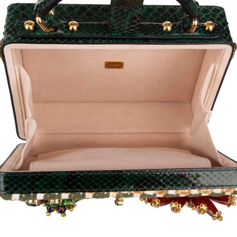 D&G Unique Snakeskin Clutch Bag DOLCE BOX with Crystals Flowers Green ...