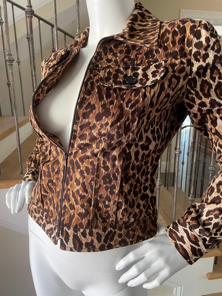 D&G Vintage Cropped Denim Leopard Print Zip Front Jacket by Dolce and ...