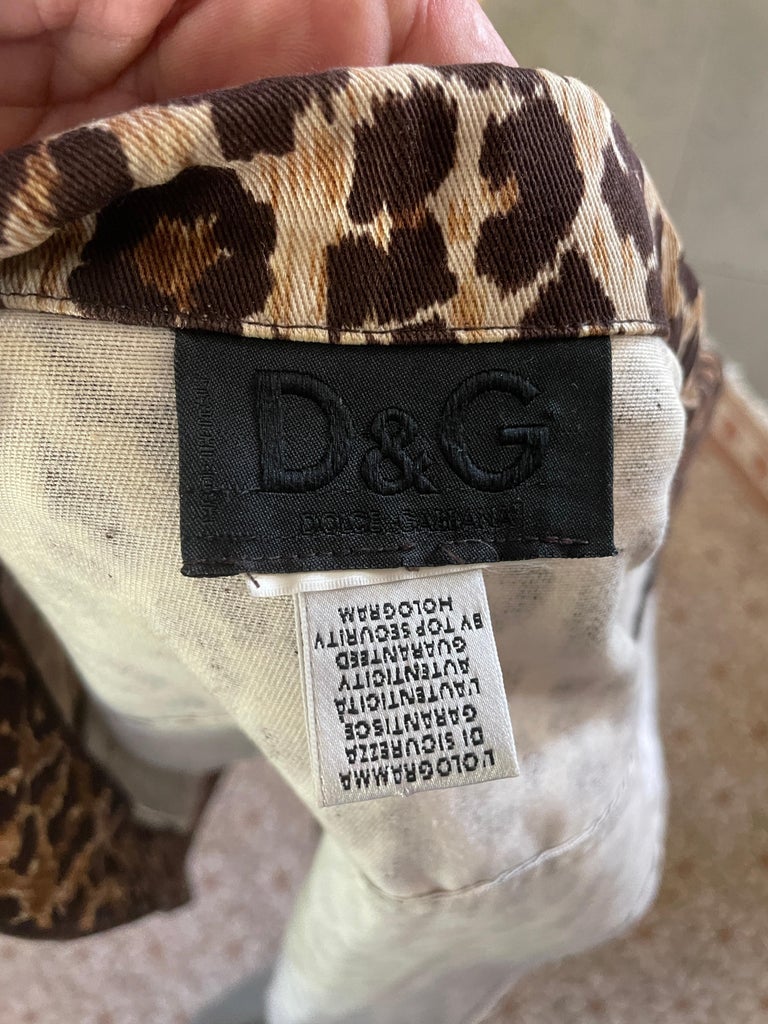 D&G Vintage Cropped Denim Leopard Print Zip Front Jacket by Dolce and ...