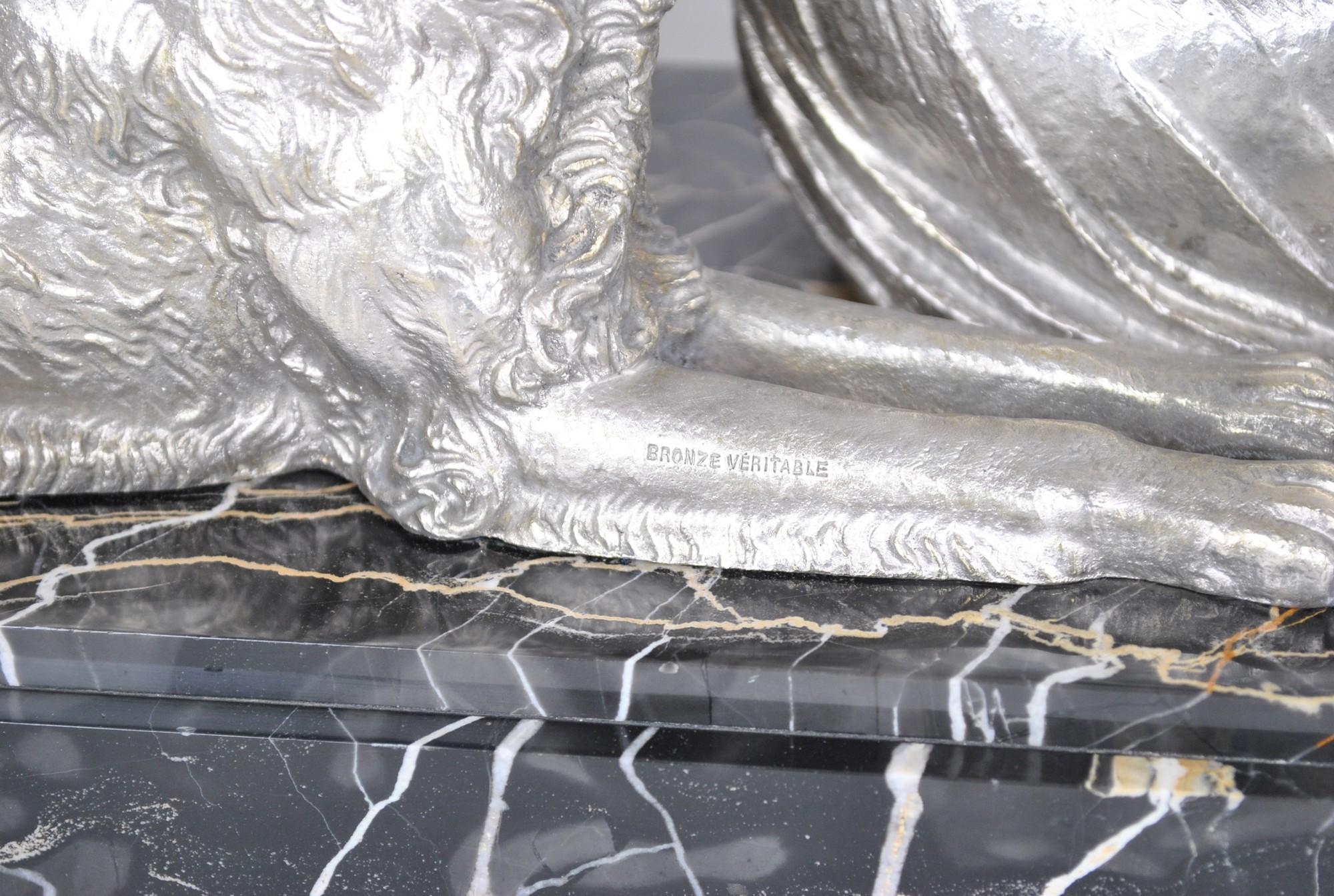 Dh Chiparus, Woman Sitting In Borzoi, Silverplated Bronze Signed, Art ...