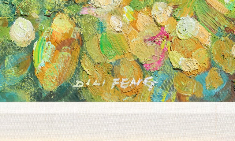 Di Li Feng - Girl with Fan by the River, Oil Painting For Sale at 1stDibs