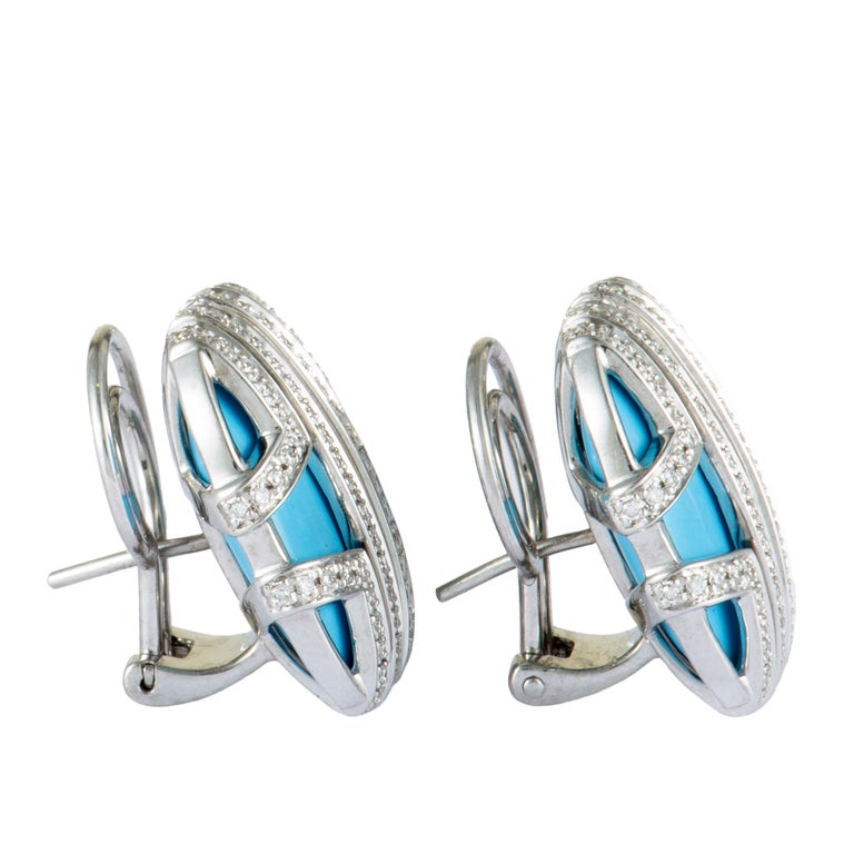 Di Modolo 18 Karat White Gold Diamond and Turquoise Oval Earrings at ...
