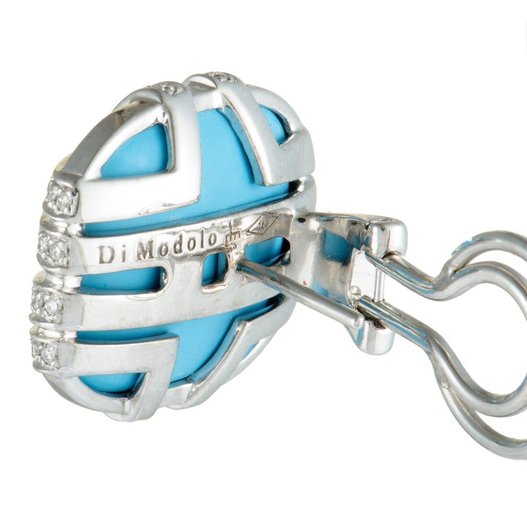 Di Modolo 18 Karat White Gold Diamond and Turquoise Oval Earrings at ...