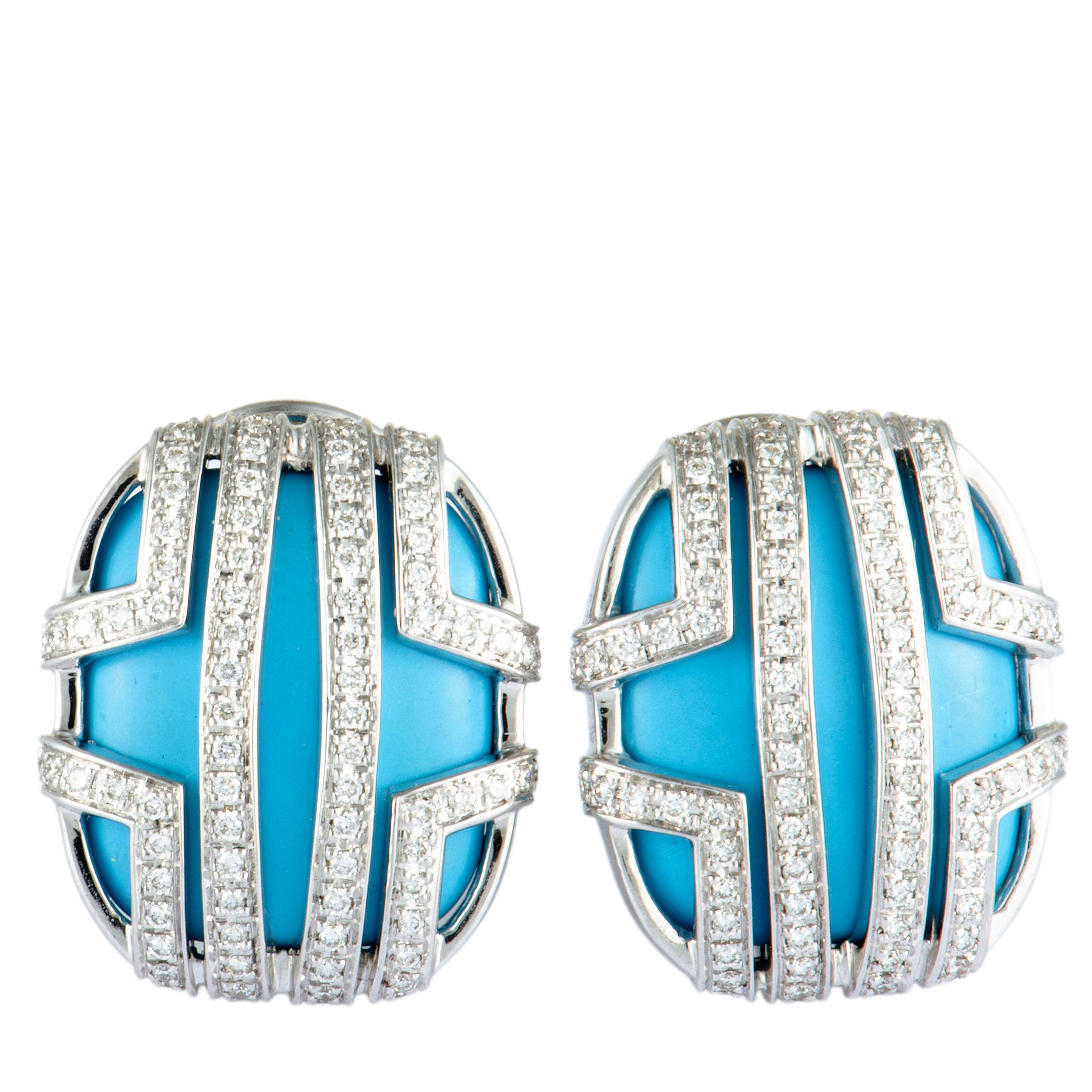 Di Modolo 18 Karat White Gold Diamond and Turquoise Oval Earrings at ...