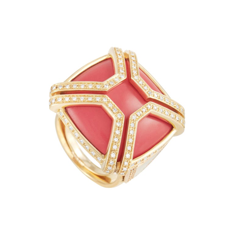 Di Modolo 18k Yellow Gold 1.50ct Diamond and Coral Ring at 1stDibs