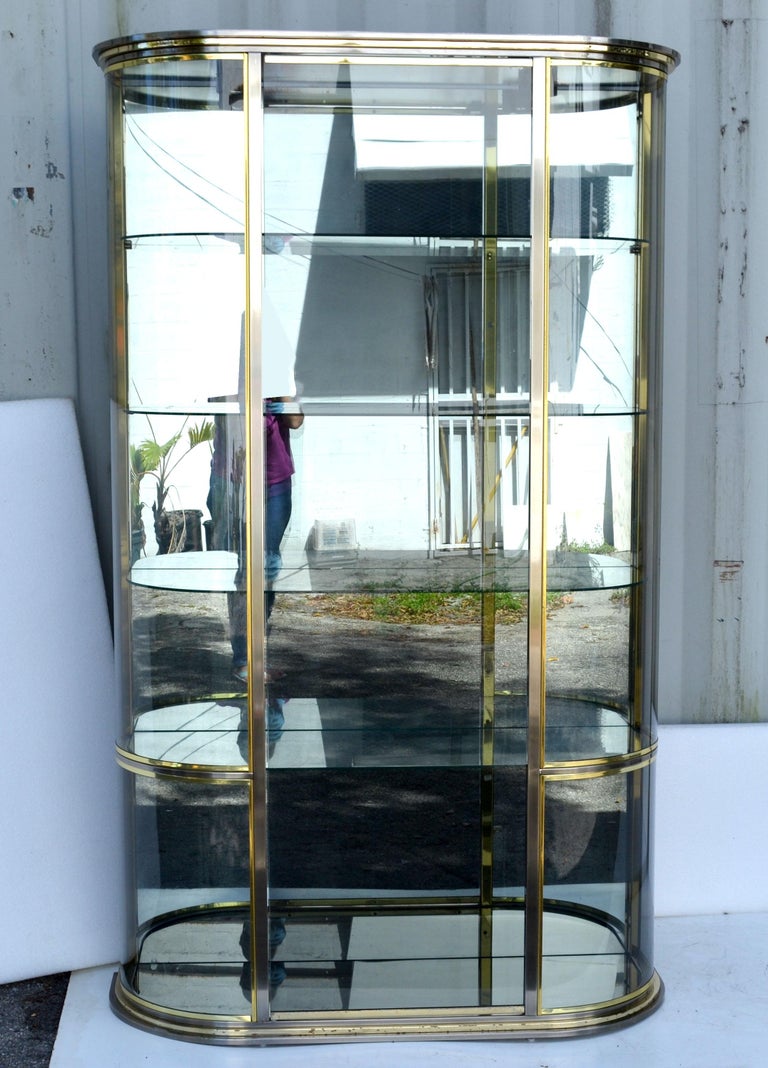 DIA 2 Patina Brass, Smoked Glass Bow Shape Vitrine, Showcase, Display ...