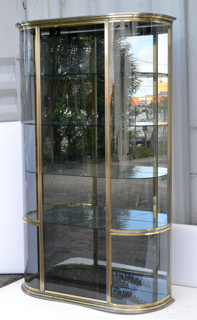 DIA 2 Patina Brass, Smoked Glass Bow Shape Vitrine, Showcase, Display ...