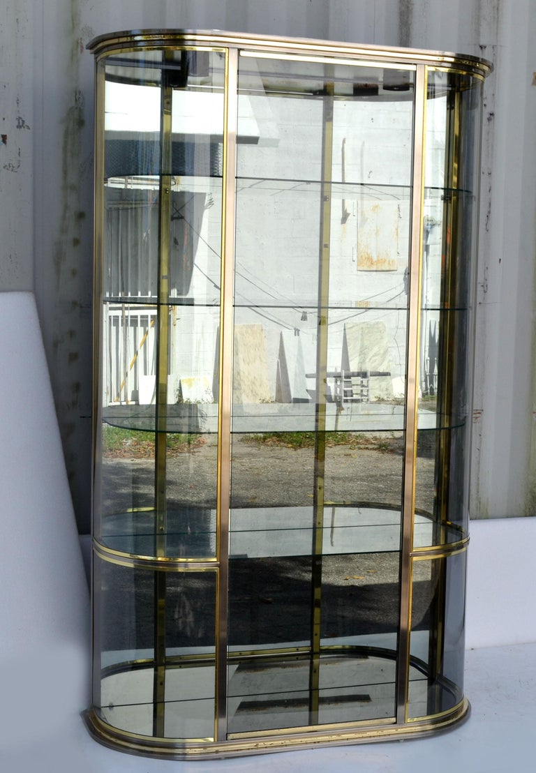 DIA 2 Patina Brass, Smoked Glass Bow Shape Vitrine, Showcase, Display ...