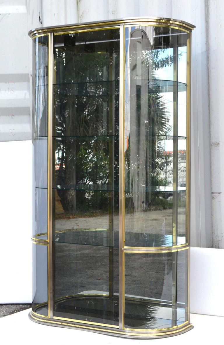 DIA 2 Patina Brass, Smoked Glass Bow Shape Vitrine, Showcase, Display ...