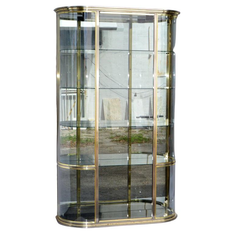 DIA 2 Patina Brass, Smoked Glass Bow Shape Vitrine, Showcase, Display ...