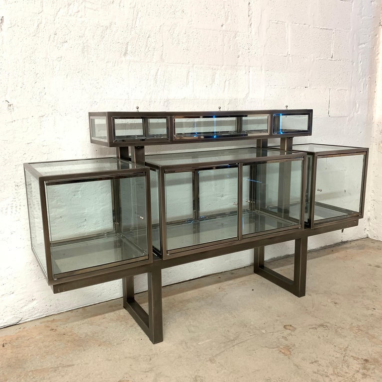 DIA Design Institute of America Steel Chrome and Glass Display Cabinet ...