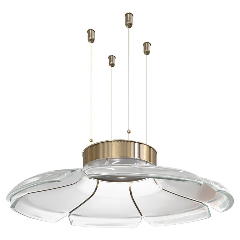 Diadem Modern Glass and Metal Flower Shaped Pendant For Sale at 1stDibs
