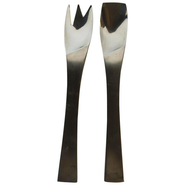 Diagonal Design Stainless Steel Salad Serving Utensils Set For Sale at ...