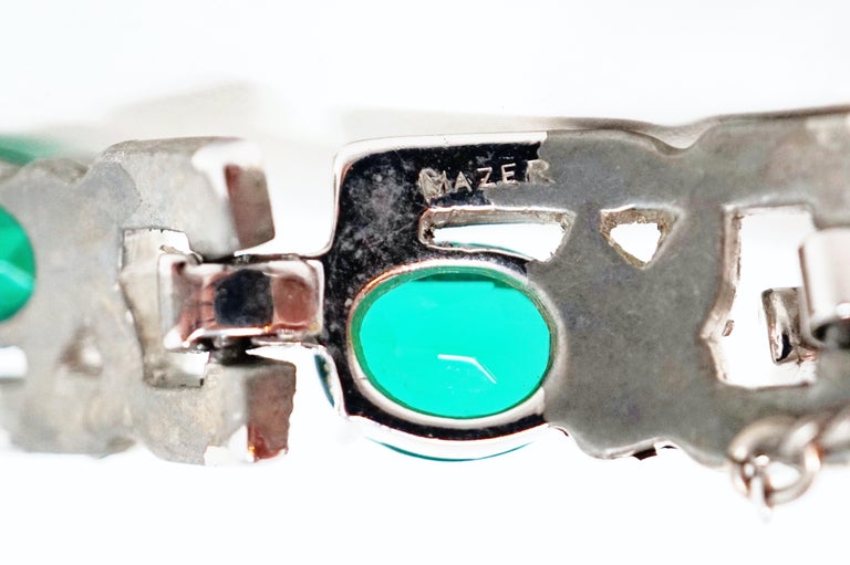 Diamanté and Emerald Crystal Art Deco Tennis Bracelet by Mazer Brothers ...