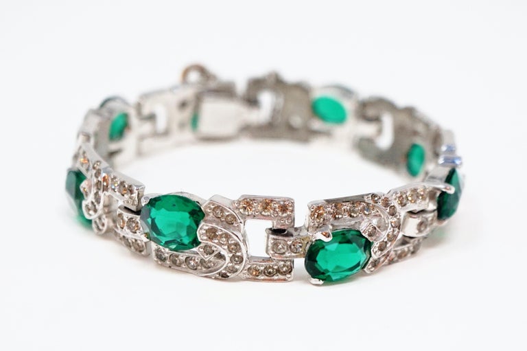 Diamanté and Emerald Crystal Art Deco Tennis Bracelet by Mazer Brothers ...
