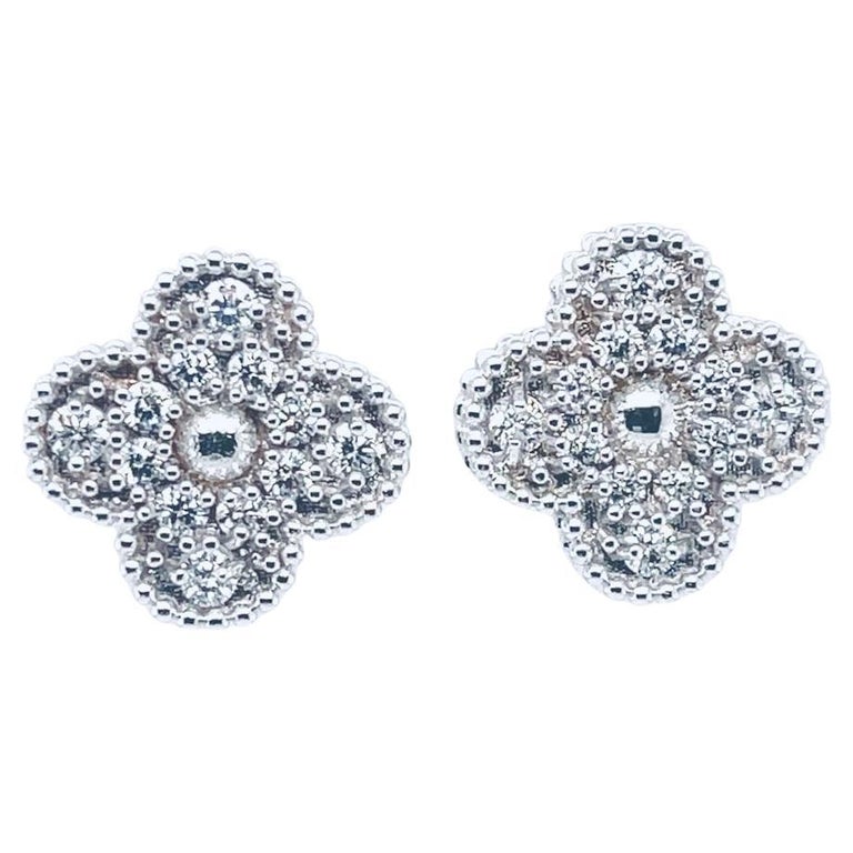 Diamond Clover Stud Earrings in 18K White Gold set with 3/4 carats ...
