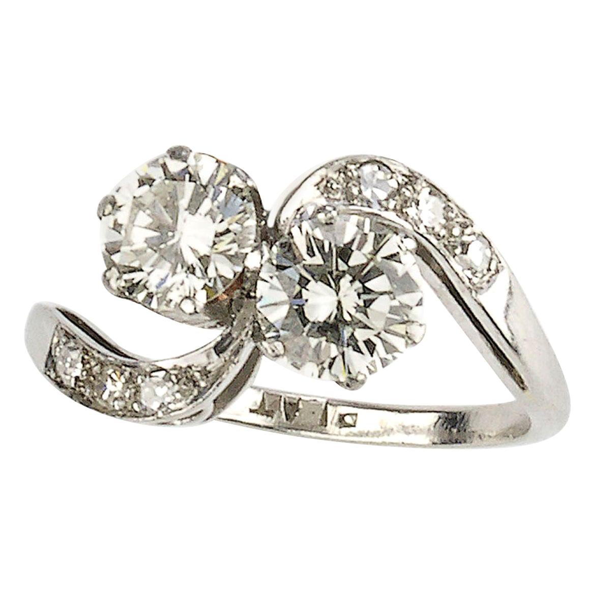 Platinum Two Diamond Cross over Custom Fashion Engagement Ring For Sale ...