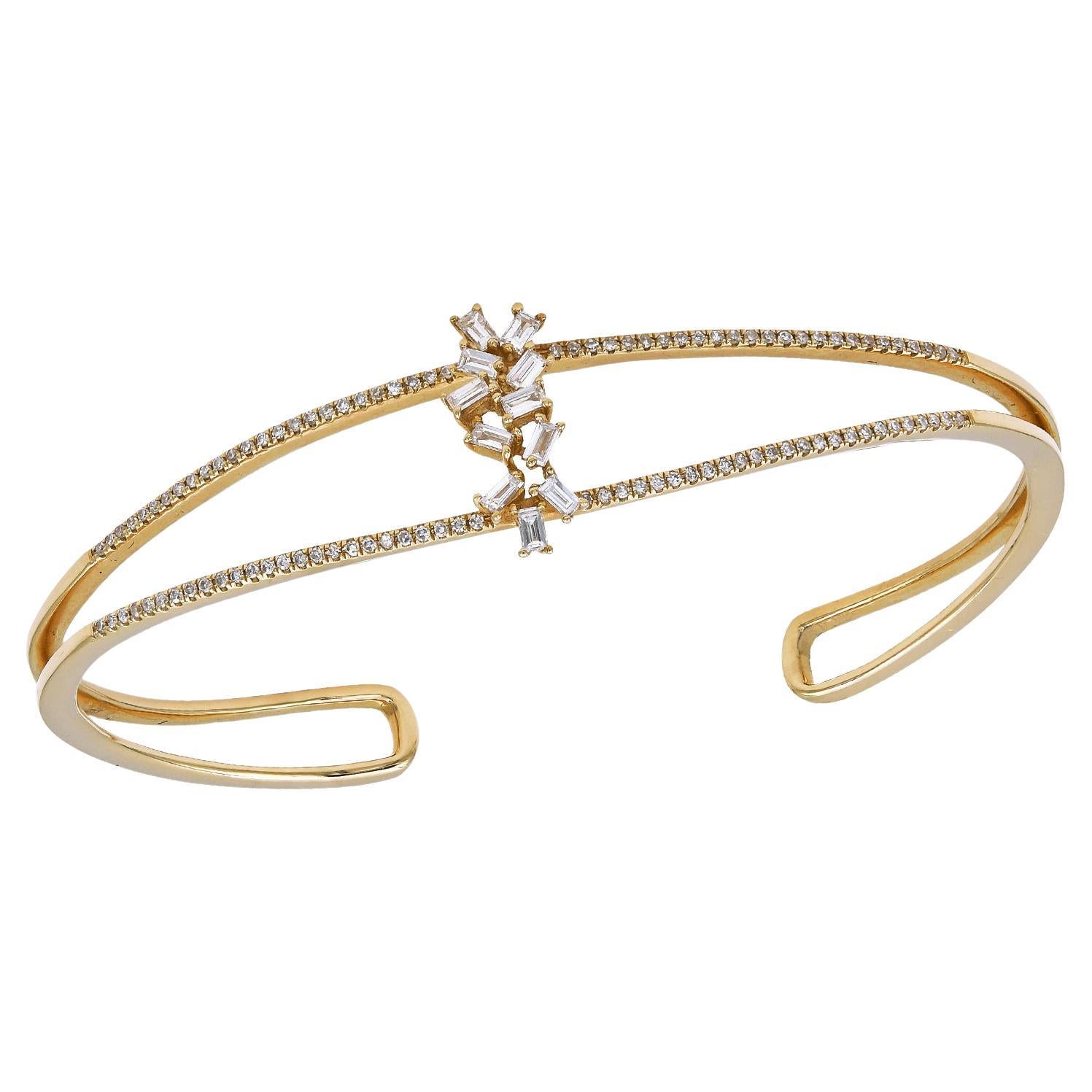 Meghna Jewels Emerald Diamond 14 Karat Yellow Gold Galaxy Bangle ...