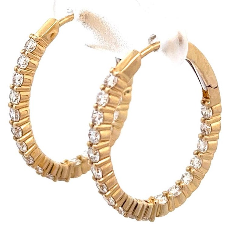 Diamond 14 Karat Yellow Gold Hoops Earrings For Sale at 1stDibs