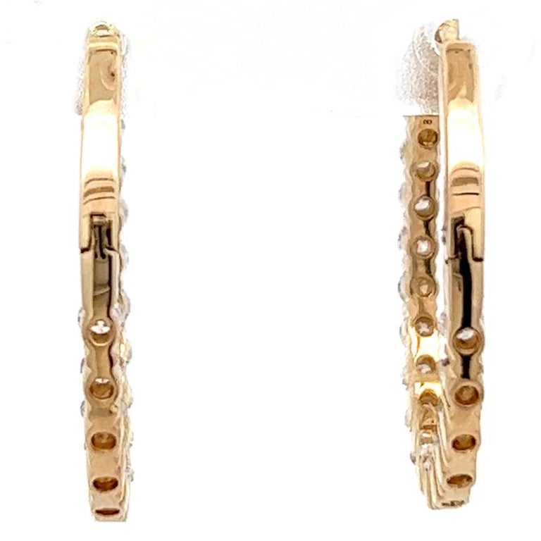 Diamond 14 Karat Yellow Gold Hoops Earrings For Sale at 1stDibs