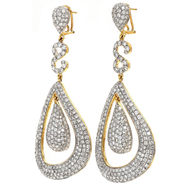 Diamond 14k Gold Dangle Drop Chandelier Dangle Earrings For Sale at 1stDibs