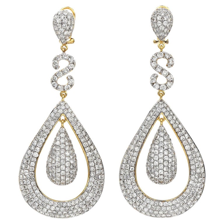 Diamond 14k Gold Dangle Drop Chandelier Dangle Earrings For Sale at 1stDibs