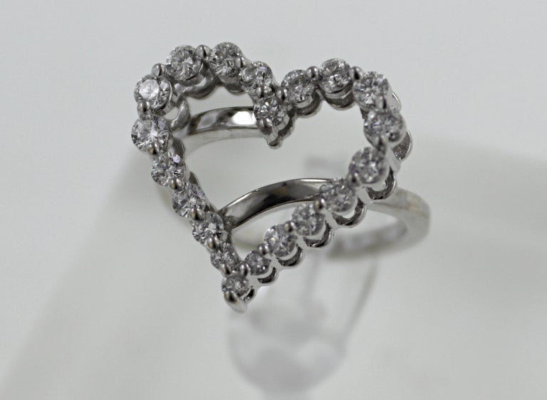 Diamond, 14k White Gold Heart Ring For Sale at 1stDibs