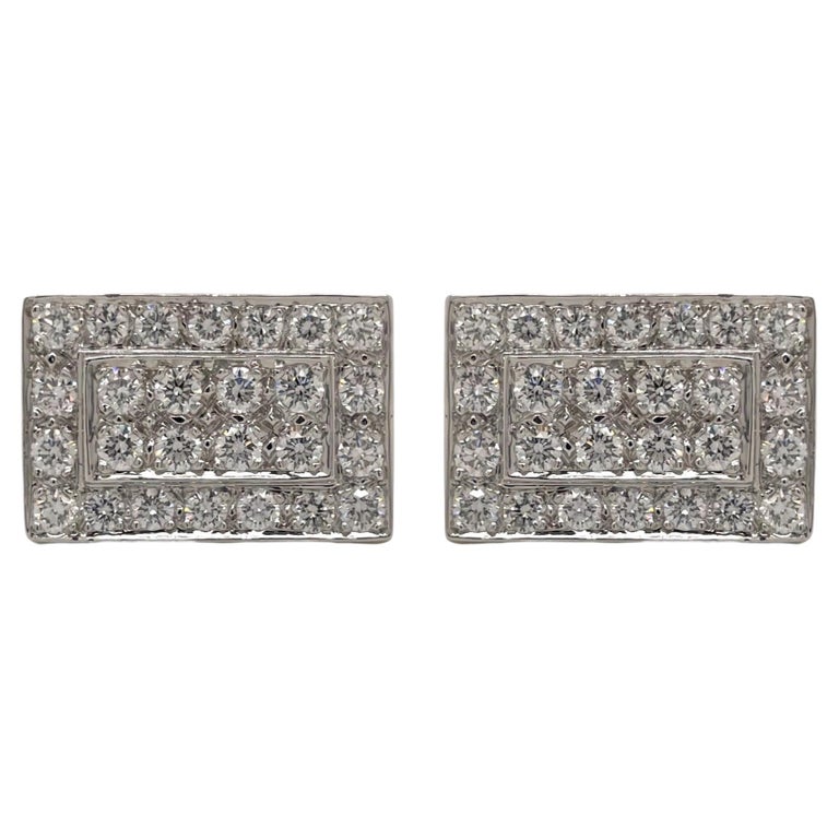Diamond and 14K White Gold Rectangular Cufflink For Sale at 1stDibs