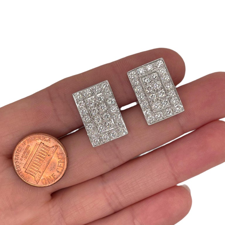 Diamond and 14K White Gold Rectangular Cufflink For Sale at 1stDibs
