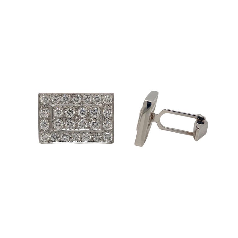 Diamond and 14K White Gold Rectangular Cufflink For Sale at 1stDibs
