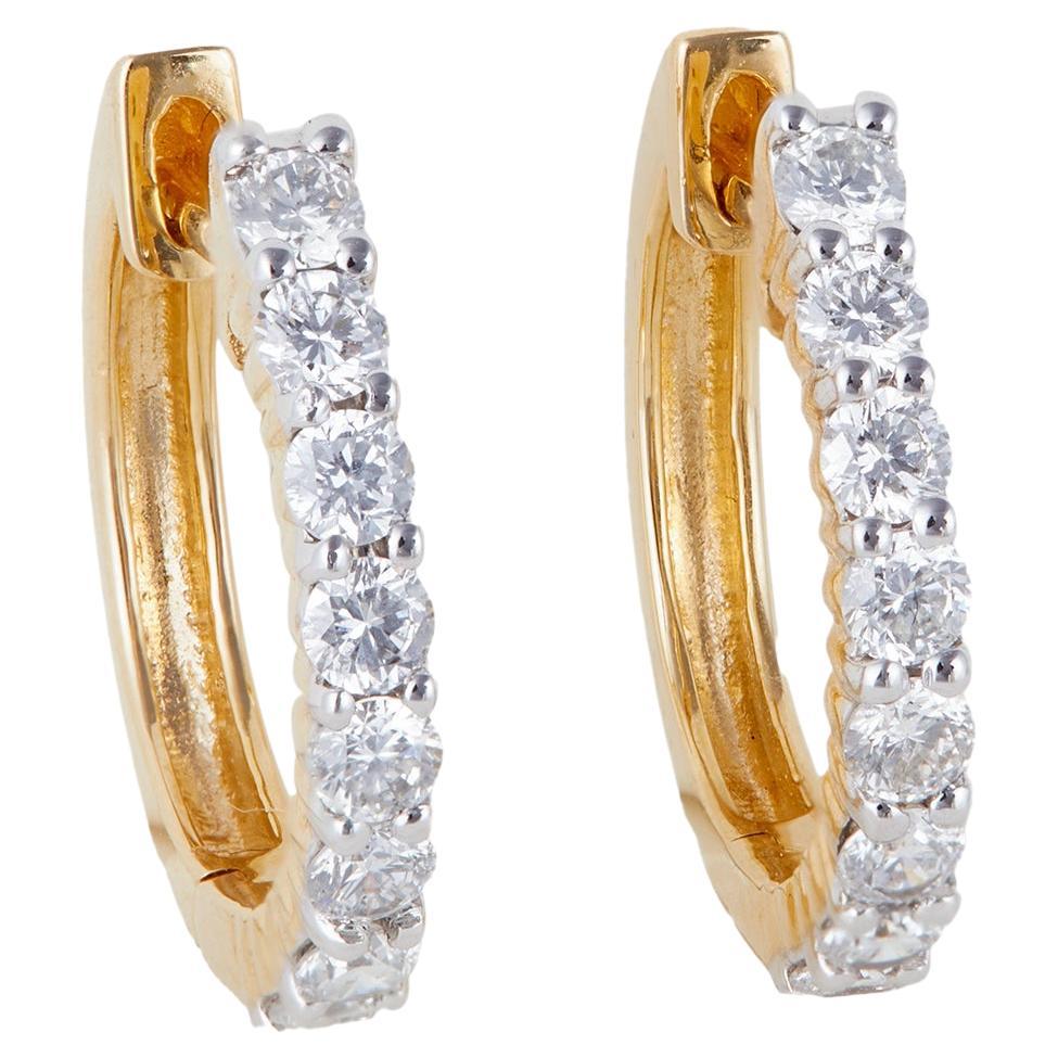EF Collection 14k Yellow Gold Height Diamond Bezel Drop Hoop Earrings ...