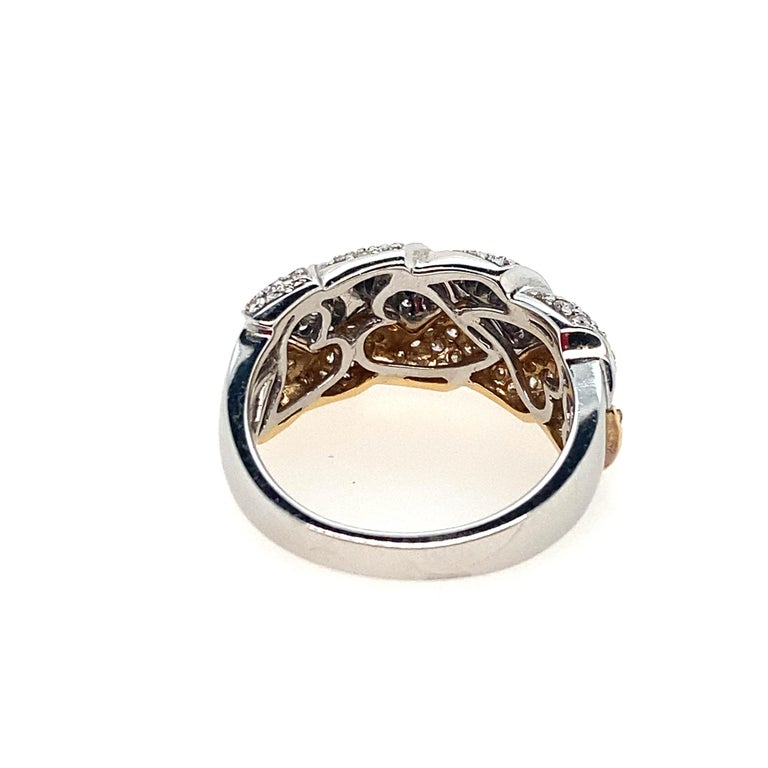 Diamond 14 Karat Two-Tone Woven Wide Band Ring For Sale at 1stDibs