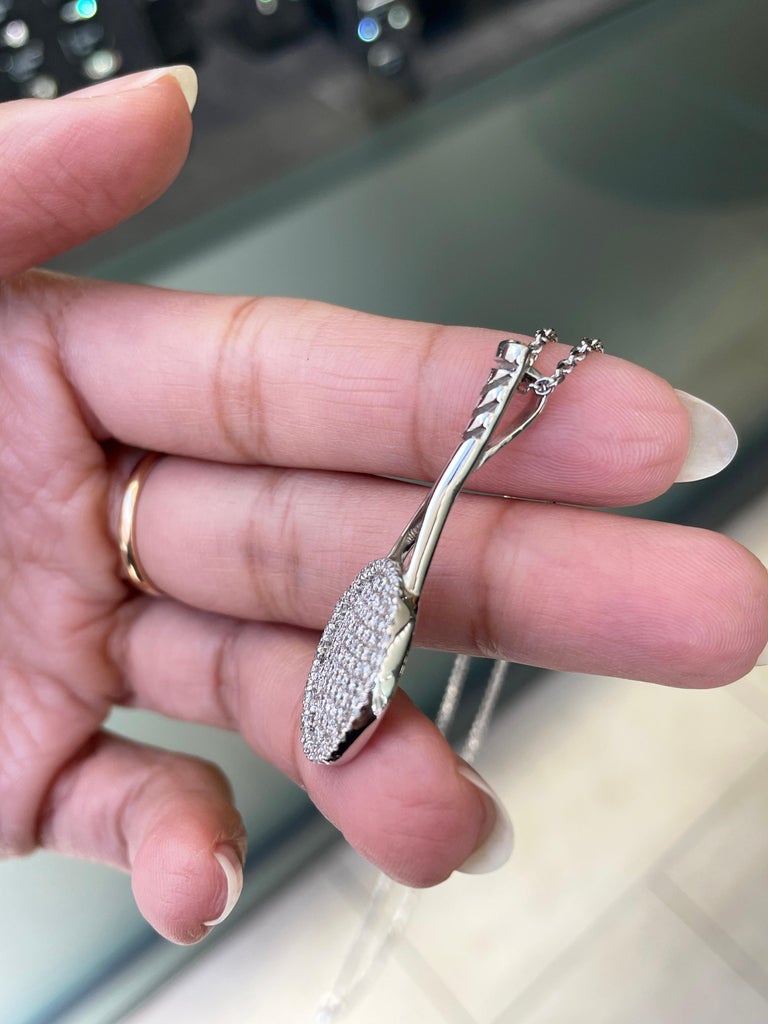 Diamond 18 Carat White Gold Tennis Racket Pendant and Chain For Sale at ...