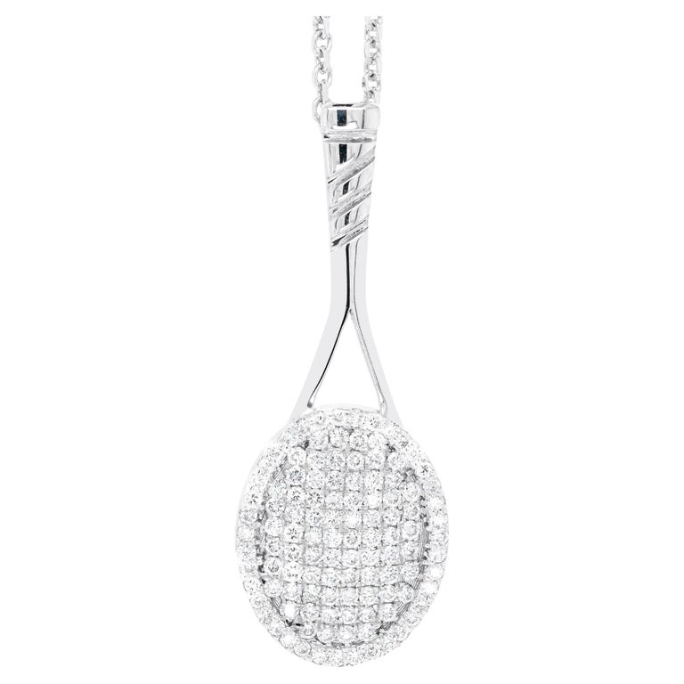 Diamond 18 Carat White Gold Tennis Racket Pendant and Chain For Sale at ...