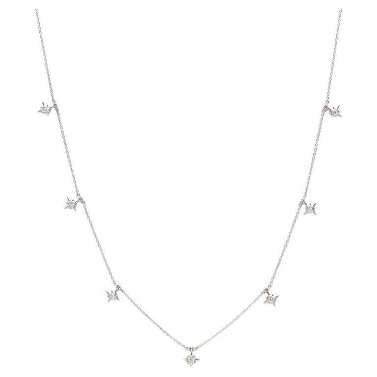 Diamond 18 K White Gold Star Chain Necklace For Sale at 1stDibs