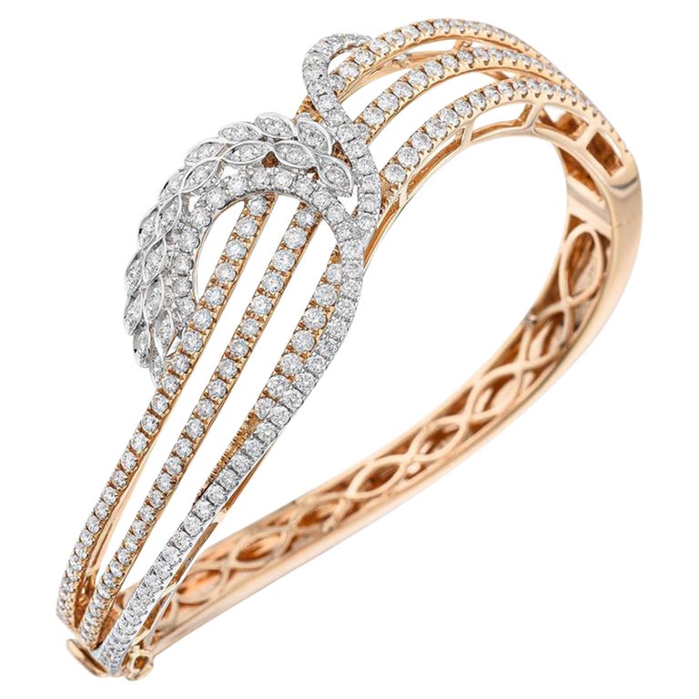 Diamond 18 Karat Two-Tone Gold Bangle For Sale at 1stDibs